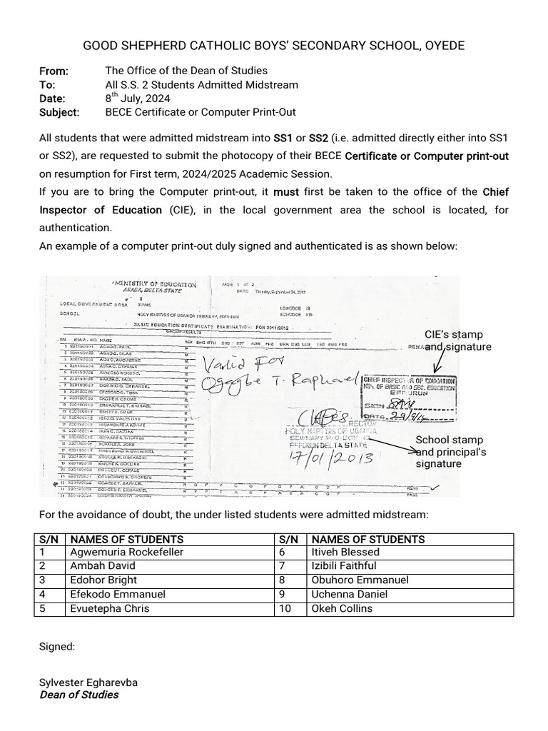 Notice To SS3 Students 2025 | PDF