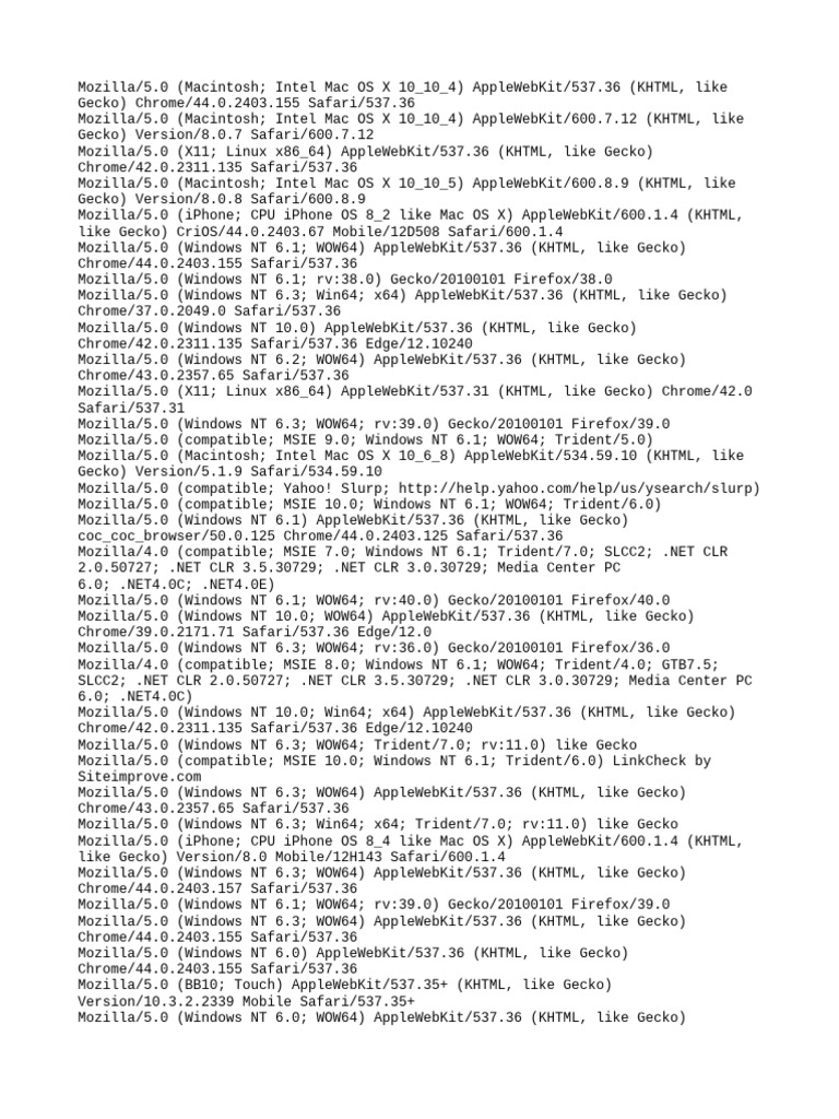 Valid User Agent Data | PDF | Safari (Web Browser) | Microsoft Windows