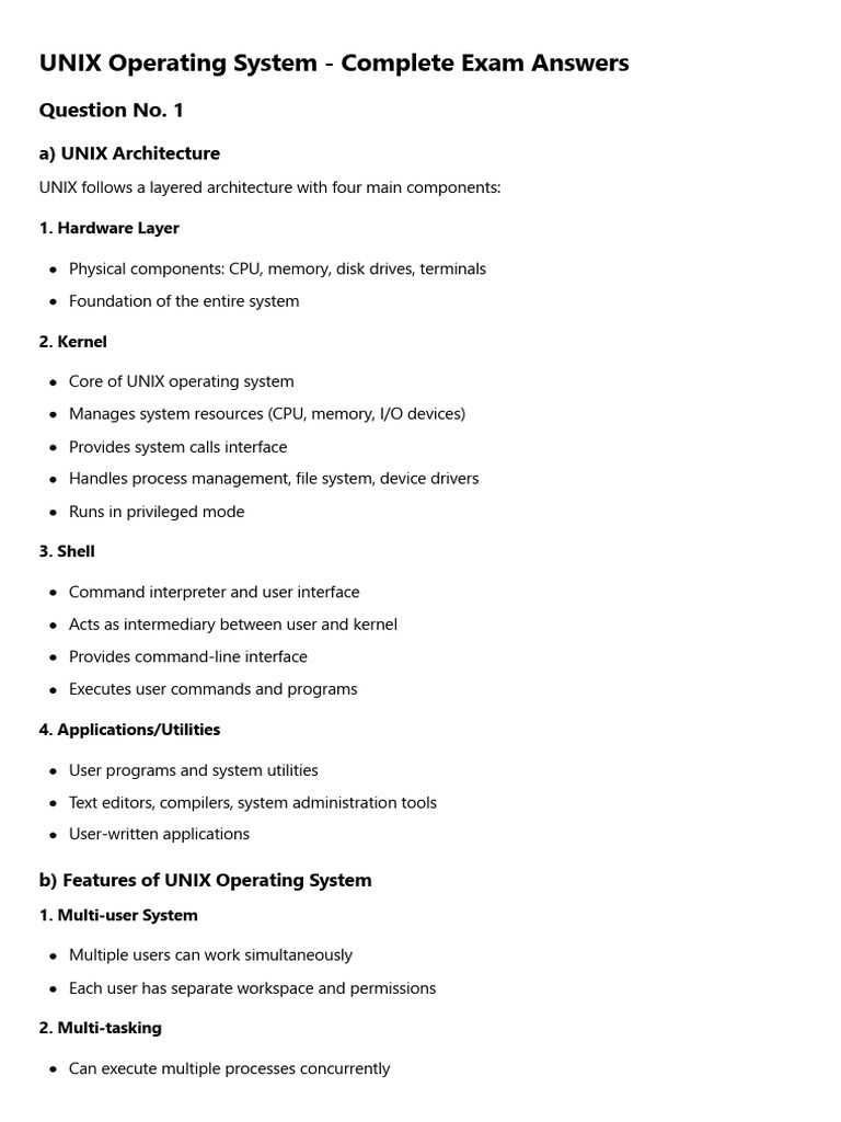 UNIX Operating System - Complete Exam Answers | PDF | File System | Process (Computing)