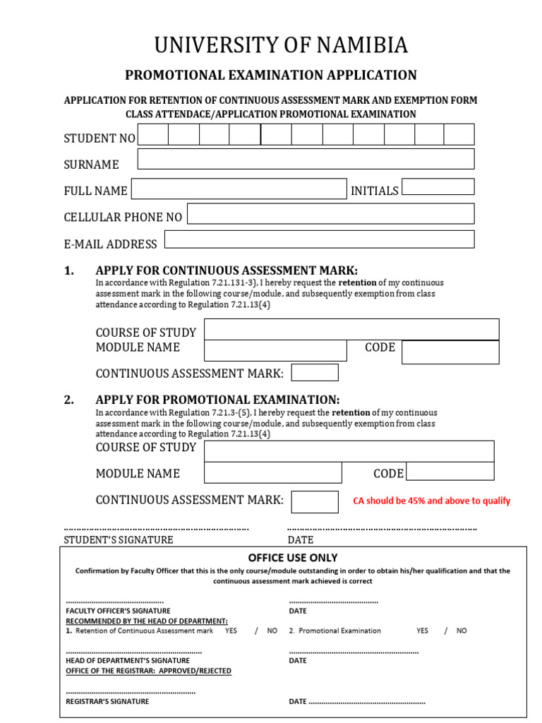 Promotional Examination Form | PDF