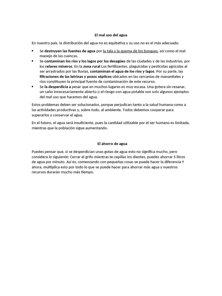 El Mal Uso Del Agua | PDF