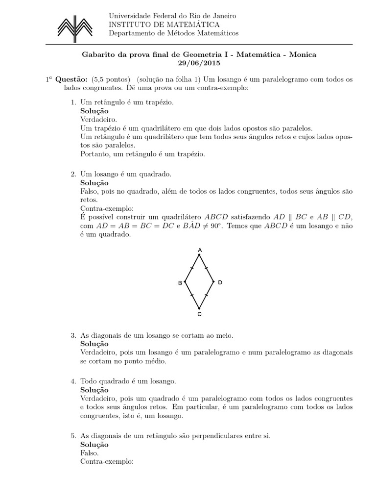 Prova PF Gab Geom 2015 1 Mat | PDF | Triângulo | Geometria Clássica