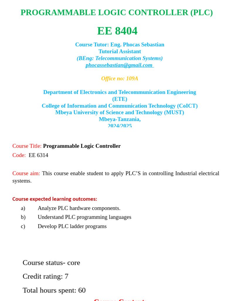 L1-1 Course Introduction | PDF | Programmable Logic Controller | Automation
