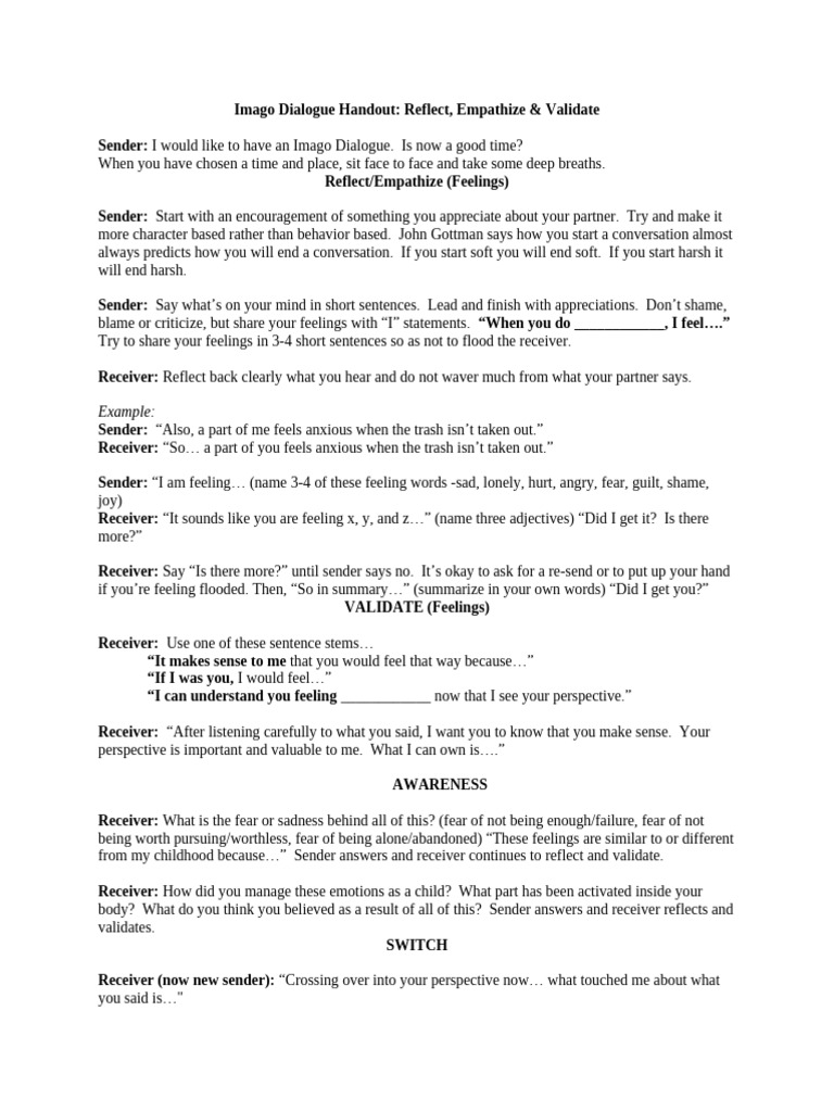 Imago Dialogue A | PDF | Social Psychology | Emotions