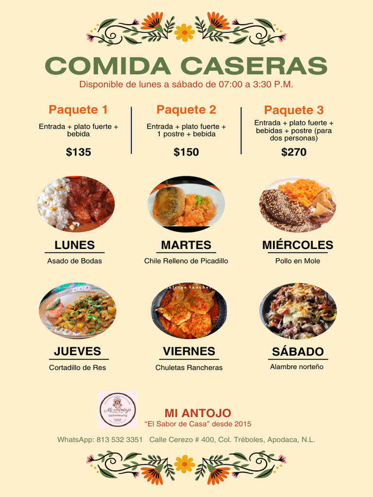 Menús de Comida Corrida "Mi Antojo" | PDF | Taco | Comida y bebida