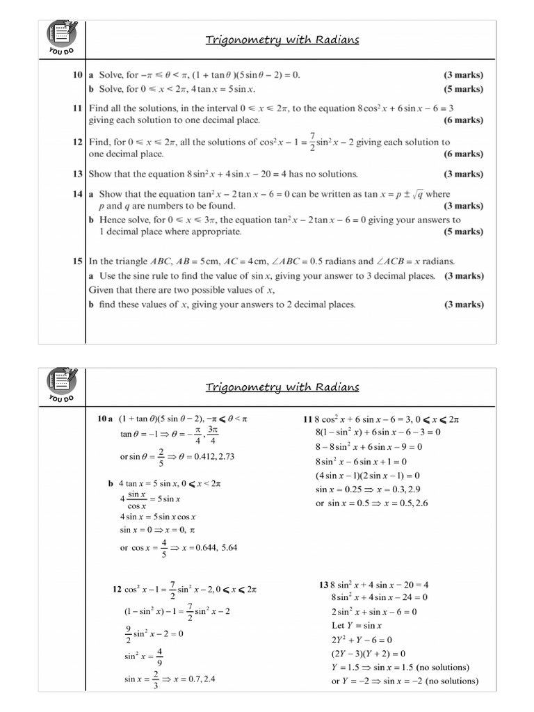 HMW Trig Equations With Radians | PDF