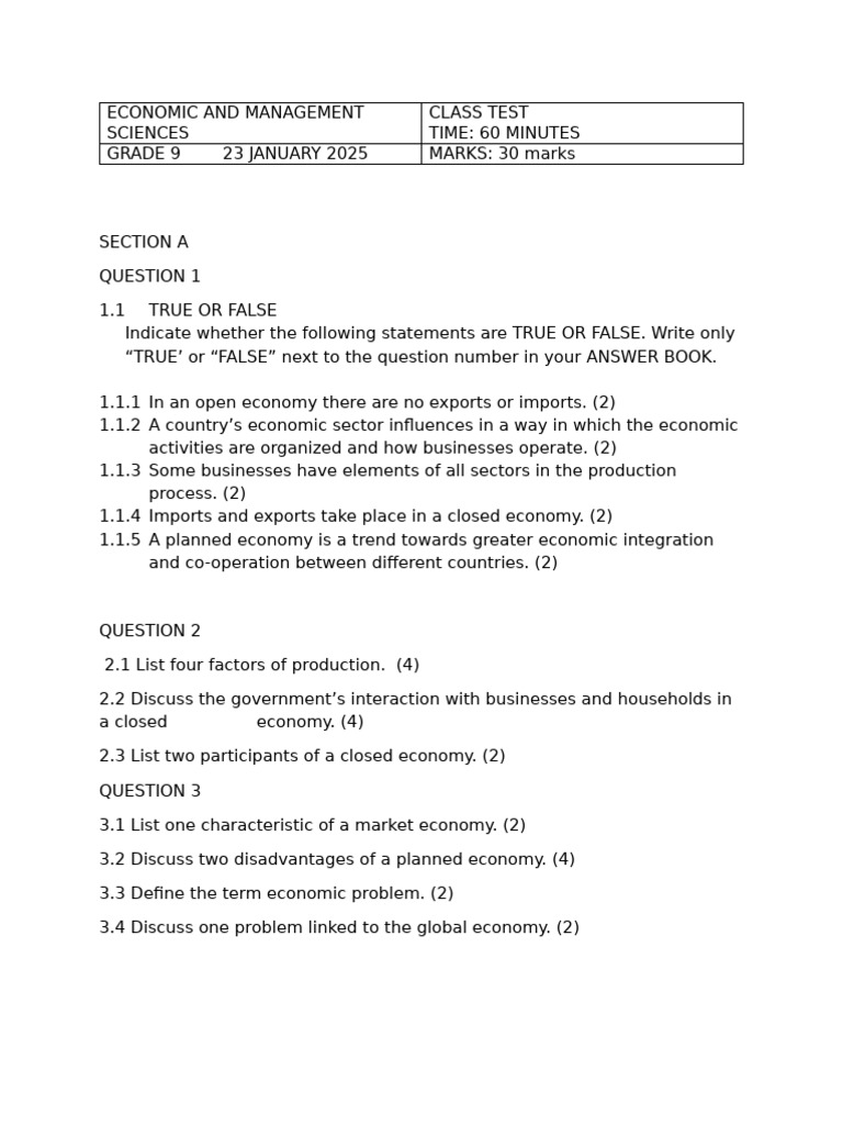 Grade 9 Question Paper | PDF