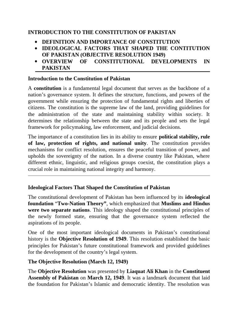 Introduction To The Constitution of Pakistan | PDF | Pakistan ...