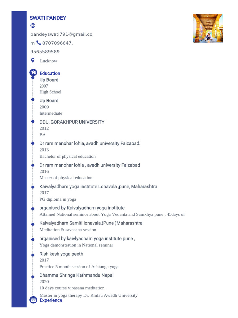 Yoga With Swati's Resume-1 | PDF