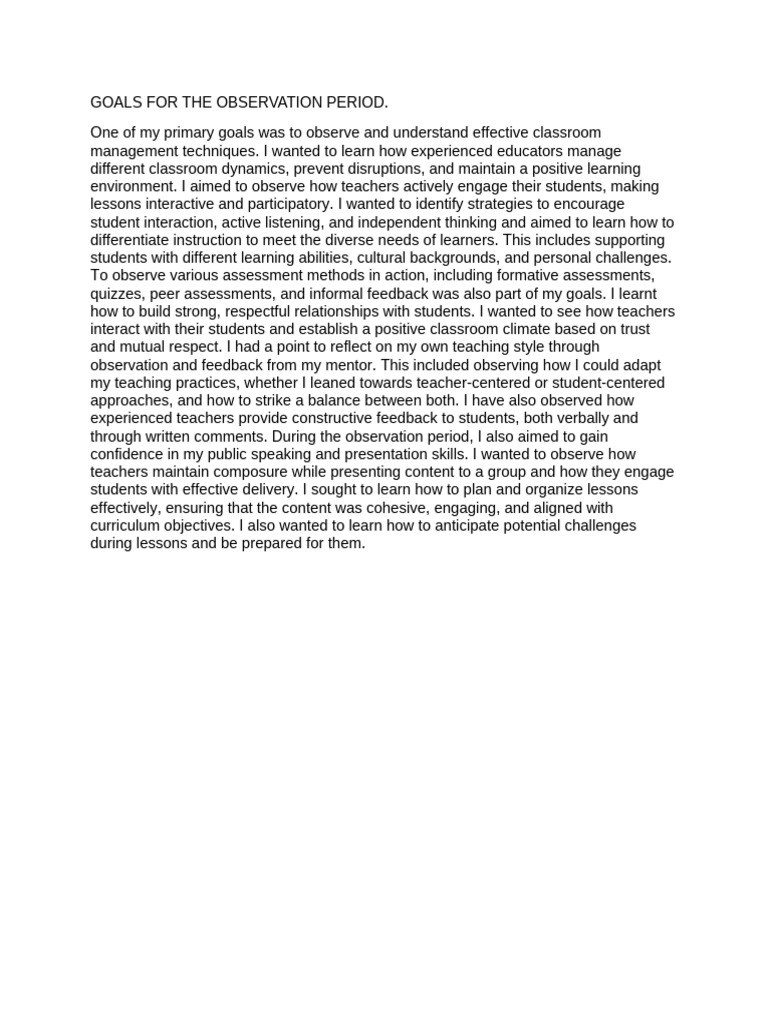Classroom Management Observation Goals | PDF