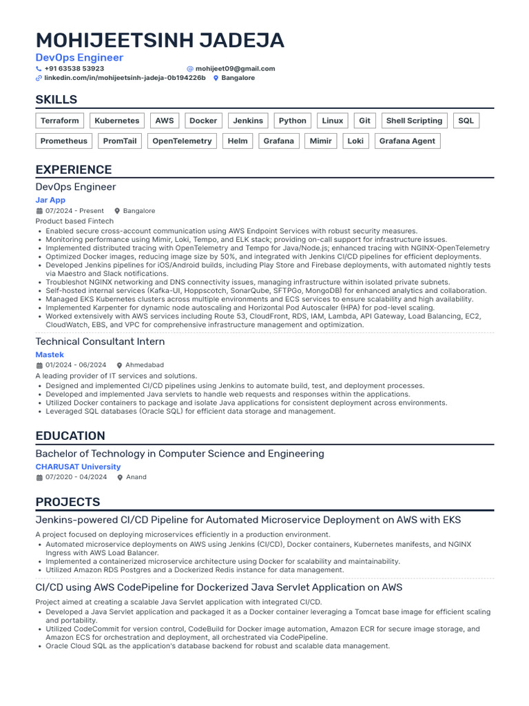 Mohijeetsinh Jadeja Resume | PDF | Amazon Web Services | Scalability