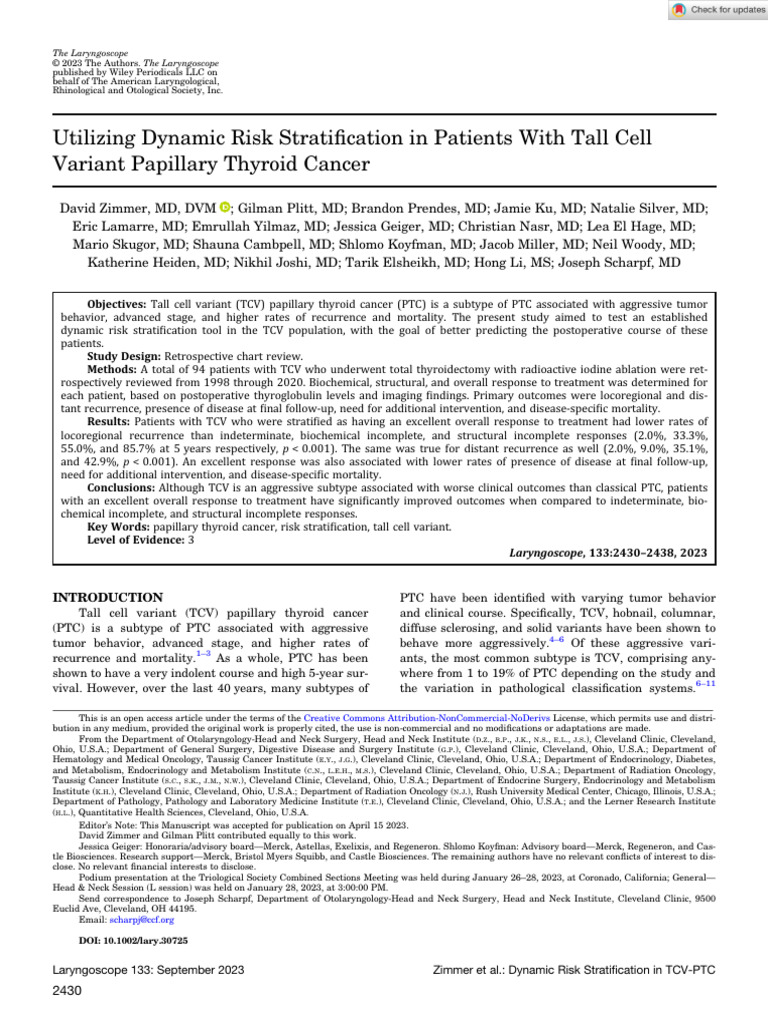 The Laryngoscope - 2023 - Zimmer - Utilizing Dynamic Risk ...
