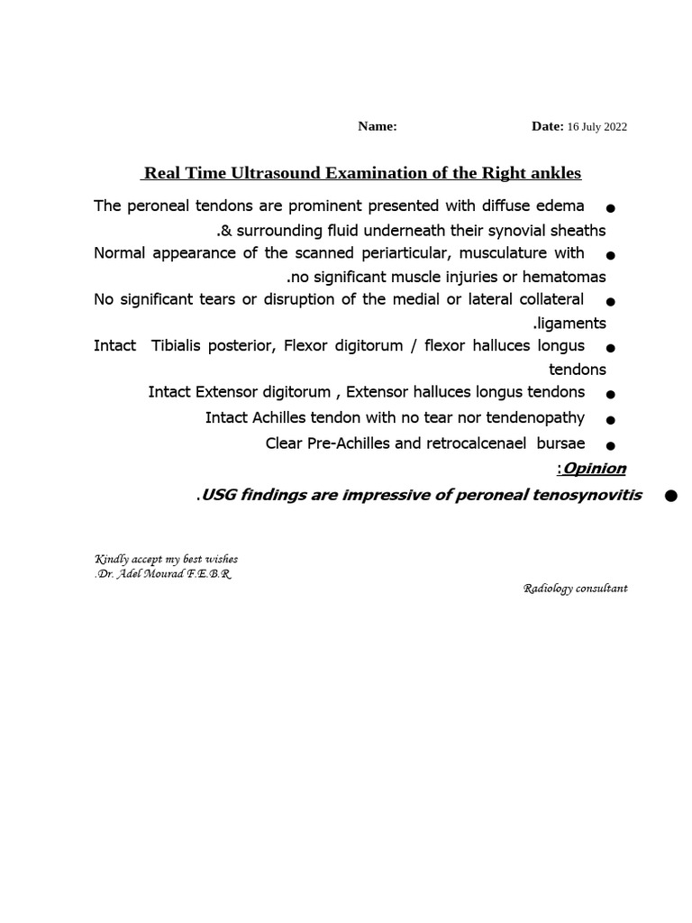 ANKLE USG ... Peroneal Tenosynovitis. ... PC | PDF