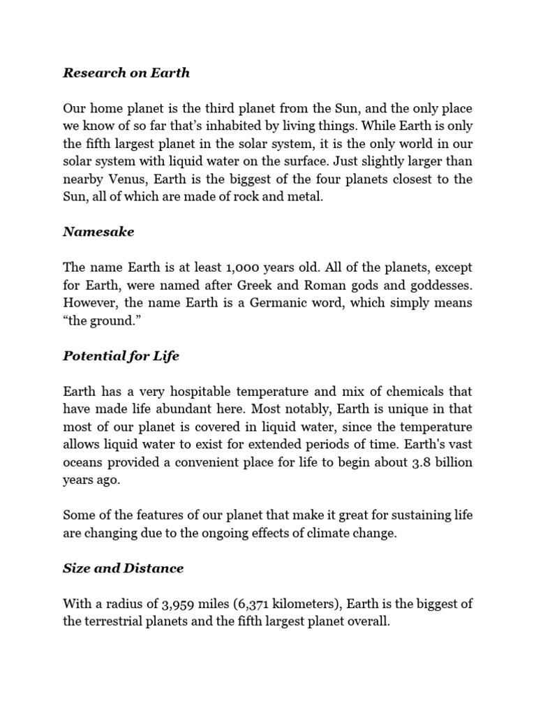 Project019 - Research On Earth and Solar System | PDF | Earth | Planets