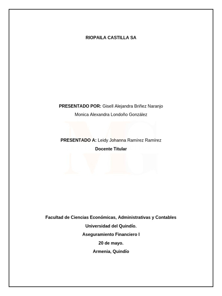 Dictamen de Auditoría Riopaila Castilla S.A. | PDF | Auditoría ...