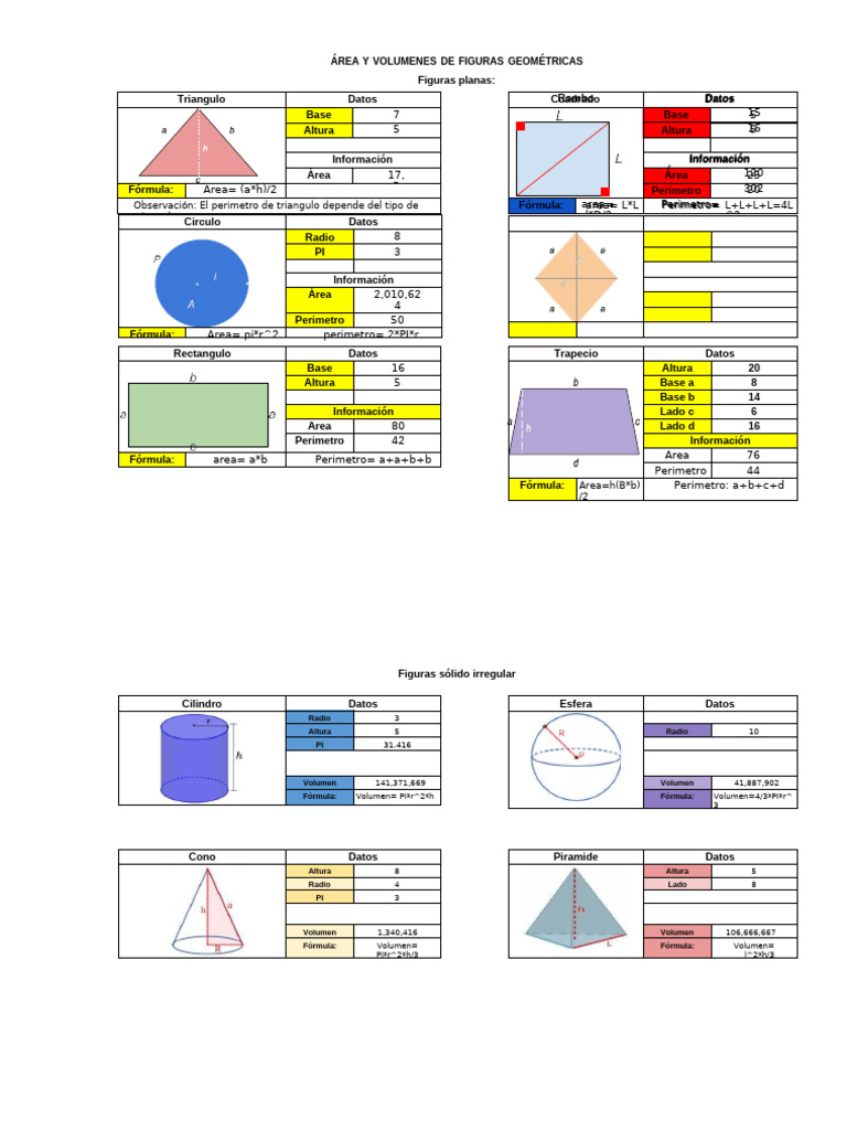 Área y Volumen de Figuras Geométricas | PDF | Volumen | Triángulo