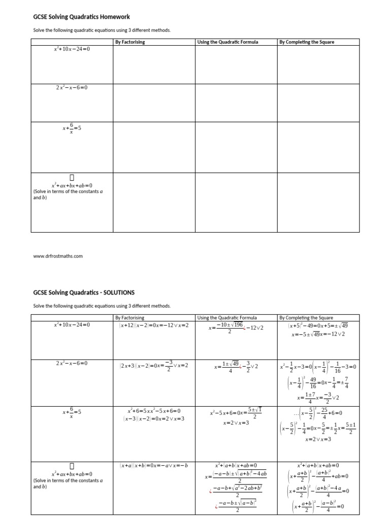 GCSE Quadratics: Solve by 3 Methods | PDF | Quadratic Equation | Algebra