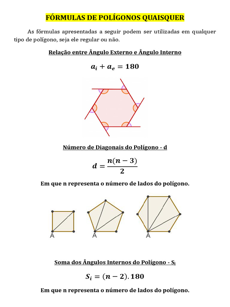 Fórmulas de Polígonos Qualquer e Regulares | PDF