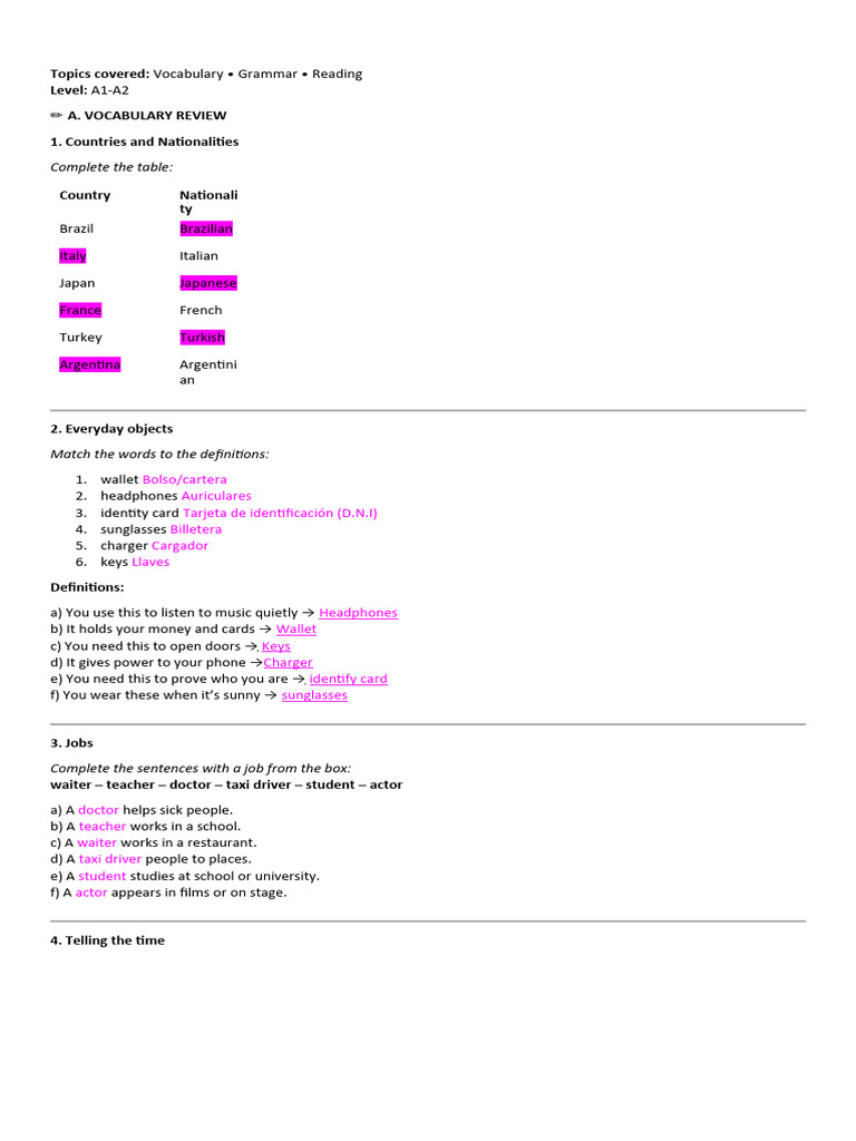 Cande Elementary Practice Class 25-4 | PDF | Linguistics | Grammar