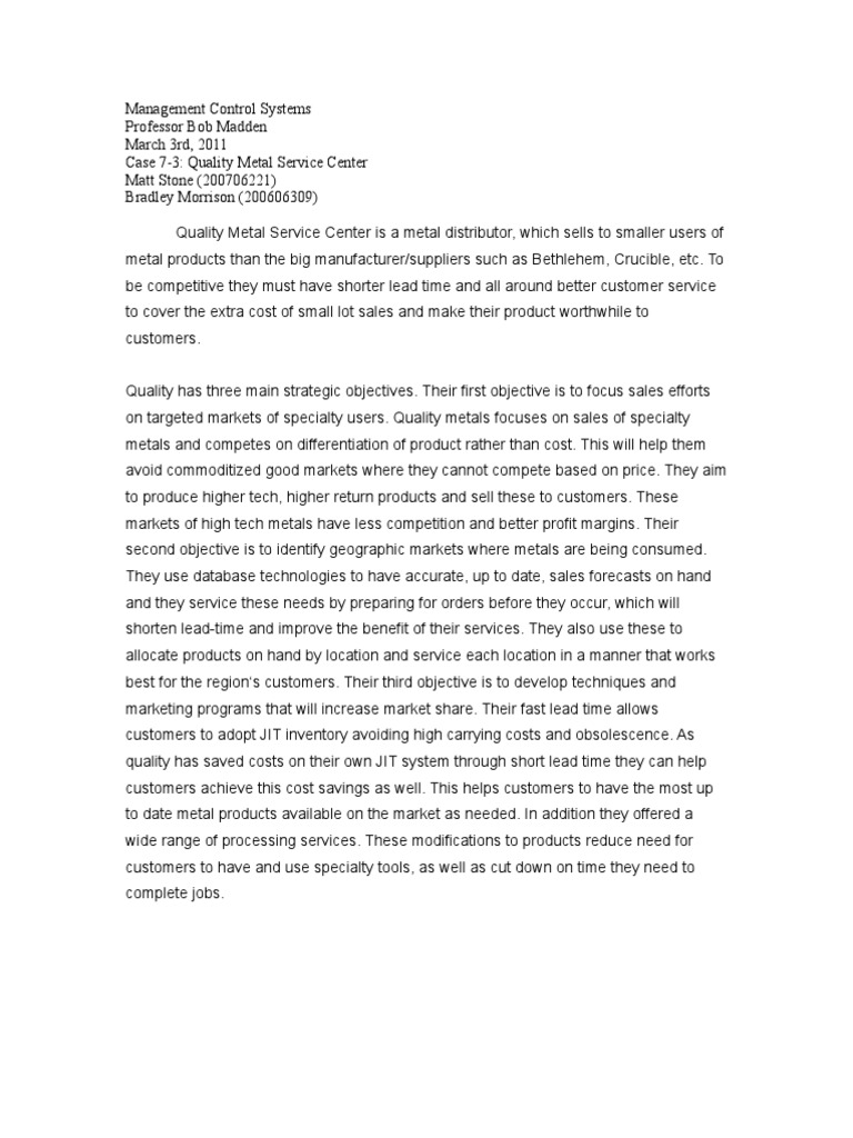 Quality Metal Service Center Strategies | PDF | Investing | Profit ...