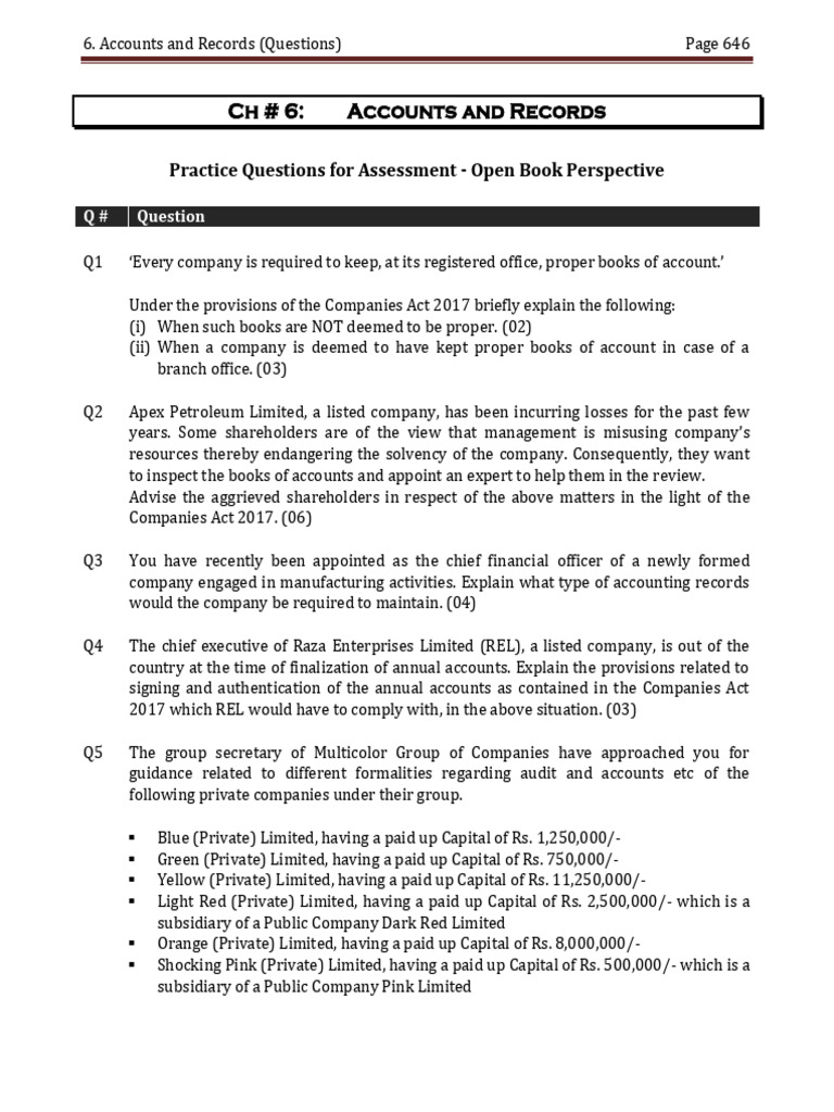 Accounts and Records (Questions) | PDF | Business