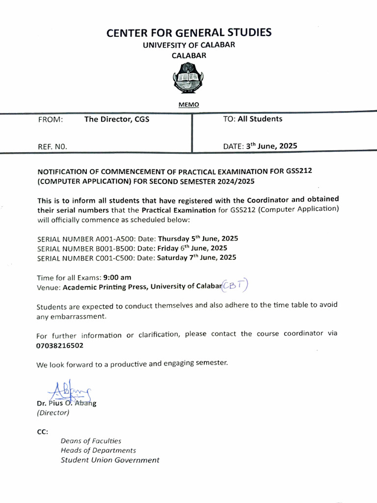 GSS212 2024-2025 Exam Schedule Jun 03, 2025 | PDF