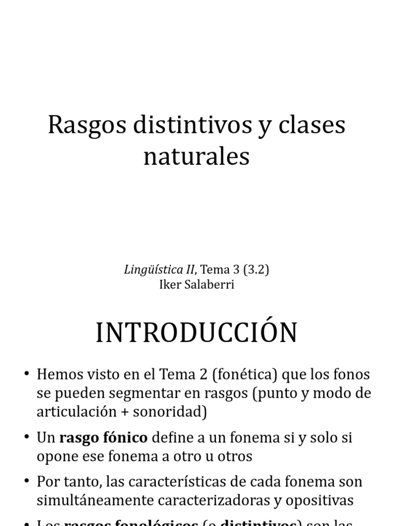 3 2 Rasgos Distintivos y Clases Naturales Presentación | PDF | Fonema | Sílaba