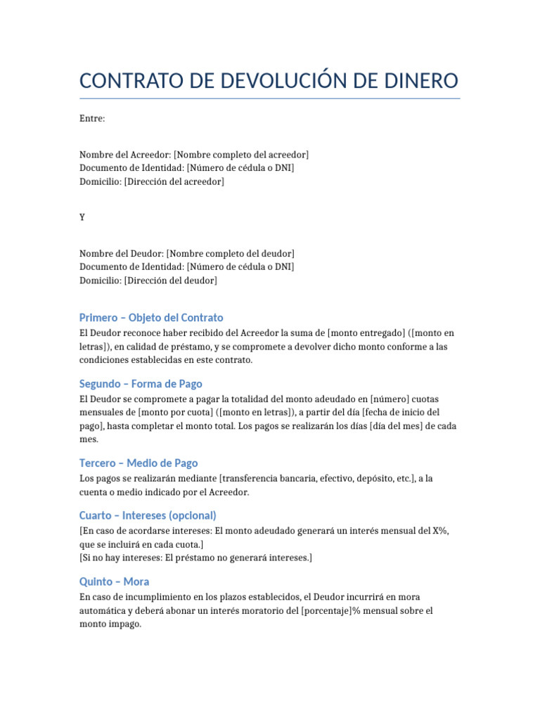 Contrato de Devolucion de Dinero | PDF