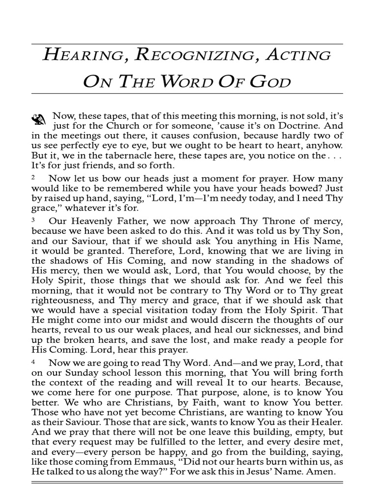 60-0221 Hearing Recognizing Acting On The Word of God VGR | PDF | Jacob ...