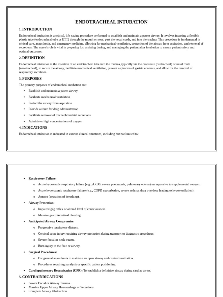 Endotracheal Intubation Procedure | PDF | Respiratory System | Human ...