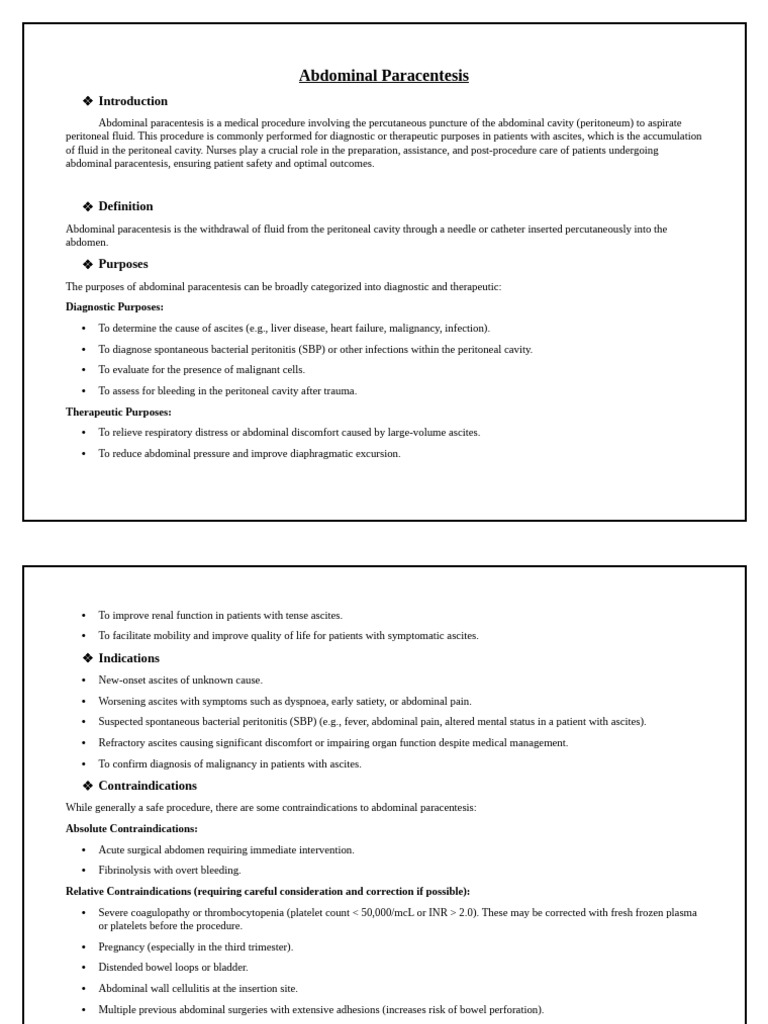 Abdominal Paracentesis PROCEDURE | PDF | Clinical Medicine | Medical ...