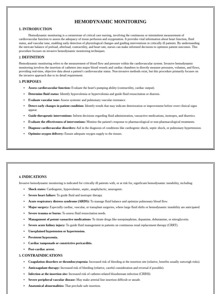 Hemodynamic Monitoring Procedure | PDF | Shock (Circulatory) | Hemodynamics