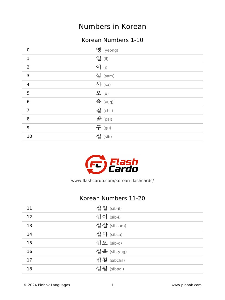 Numbers in Korean | PDF