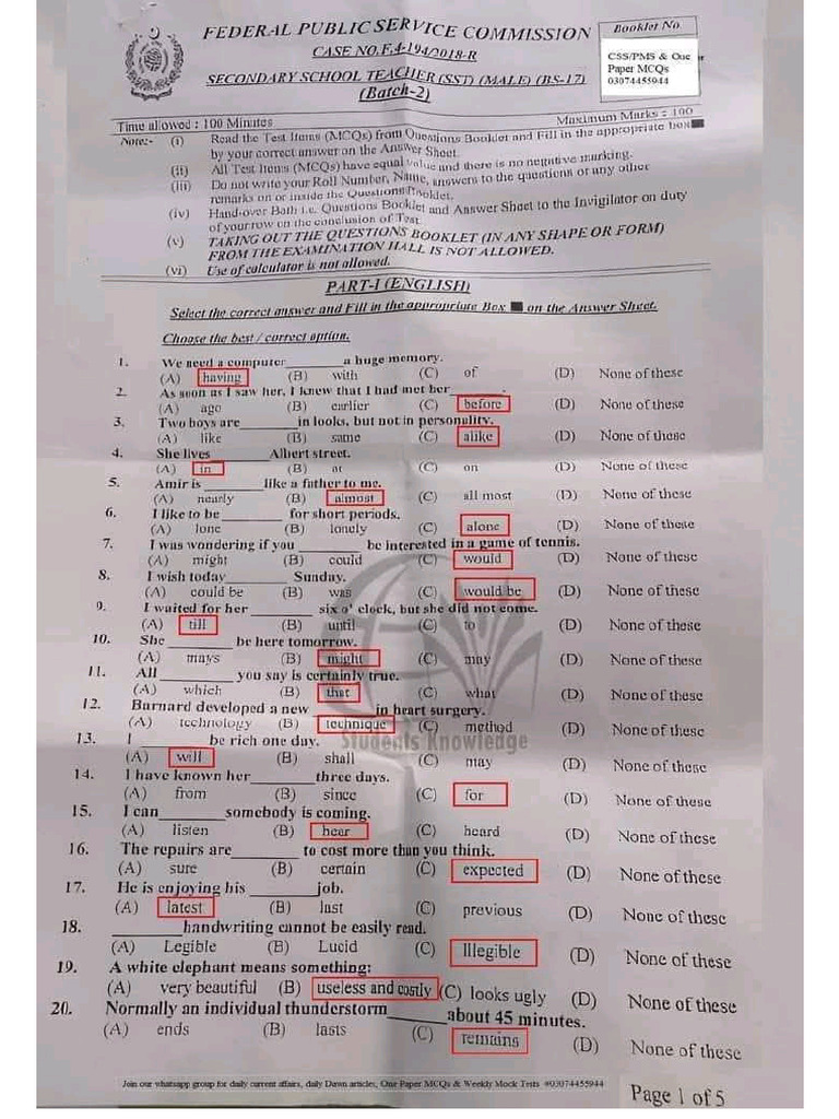 FPSC Solved Paper | PDF
