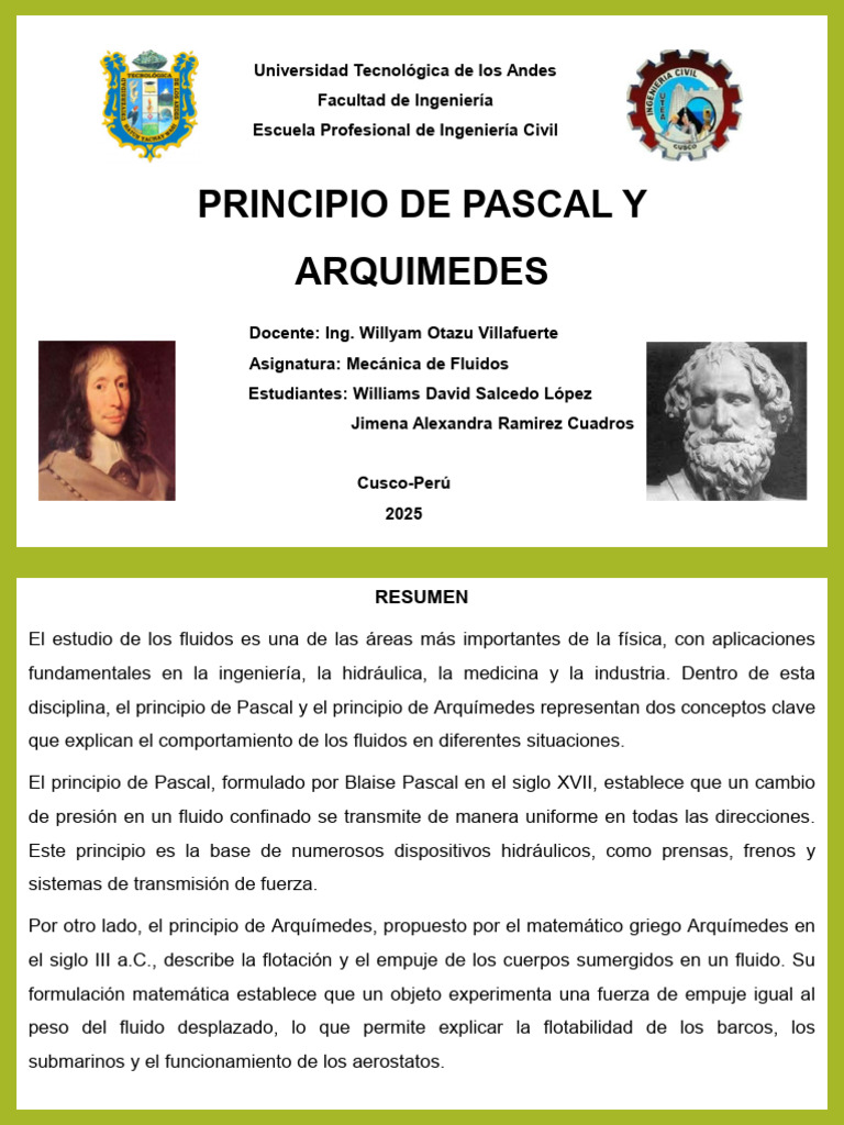 Diapositivas-Principio de Pascal y Arquimedes | PDF | Flotabilidad | Densidad