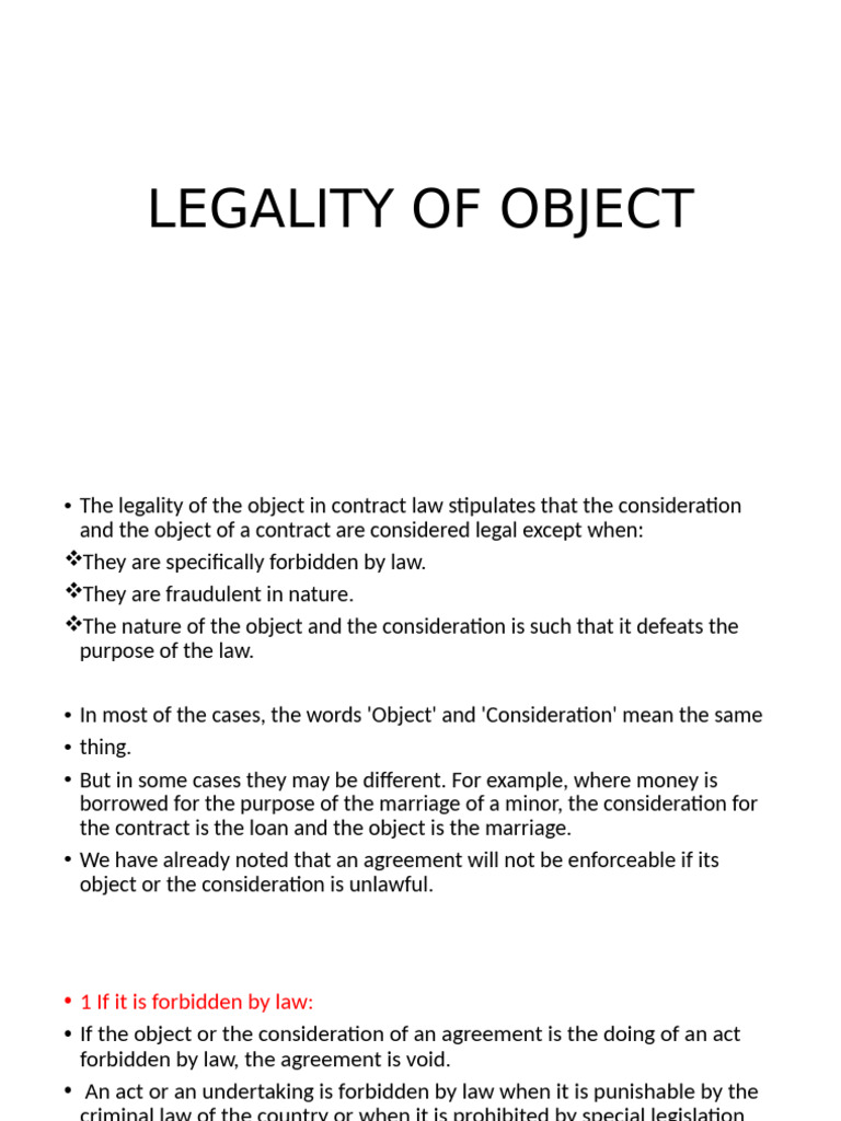 Legality of Objects in Contract Law | PDF | Consideration | Marriage