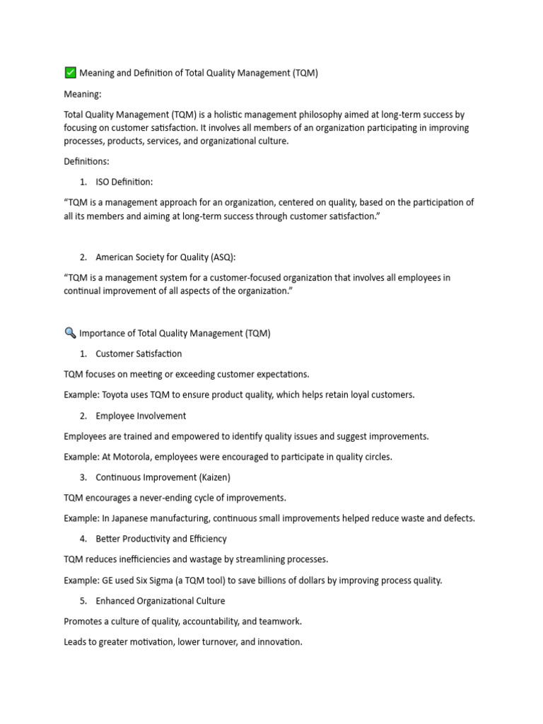 TQM Importance | PDF | Quality Management | Business