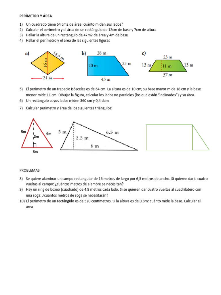 Ejercicios Repaso | PDF | Rectángulo | Formas geométricas
