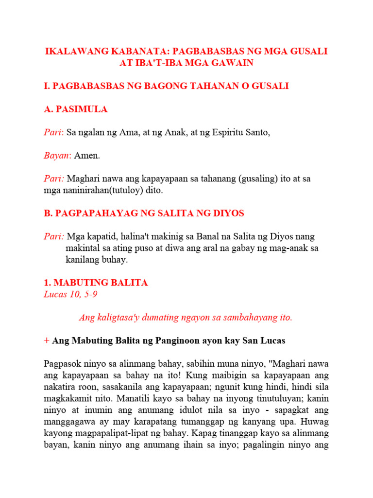 Pagbabasbas NG Bahay o Gusali | PDF