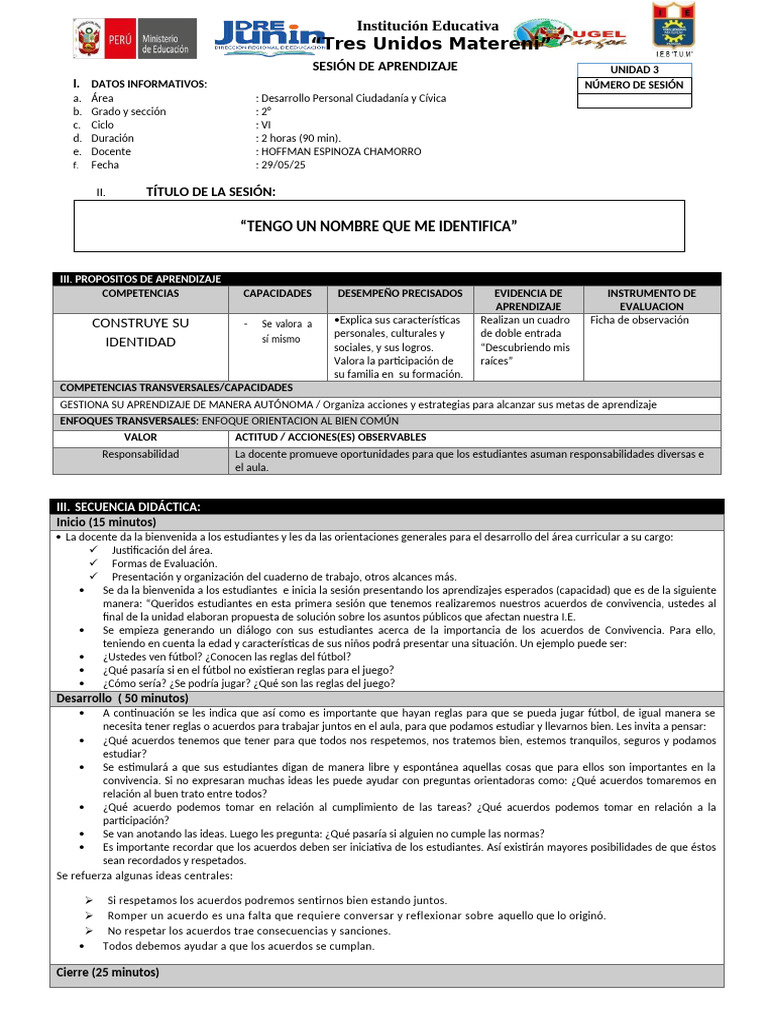 Sesion 1 DPCC 2do Sec | PDF | Aprendizaje | Evaluación