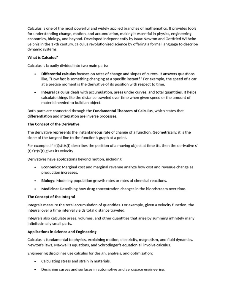 Understanding Calculus: Key Concepts and Applications | PDF | Calculus ...