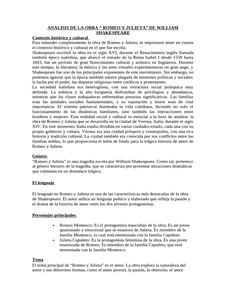 Contexto histórico de Romeo y Julieta | PDF | Romeo y Julieta | Amor