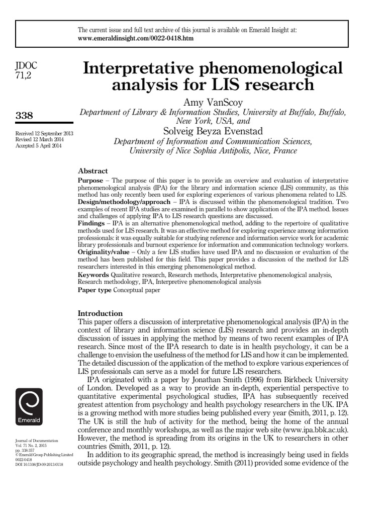IPA Method in Library Science Research | PDF | Phenomenology ...