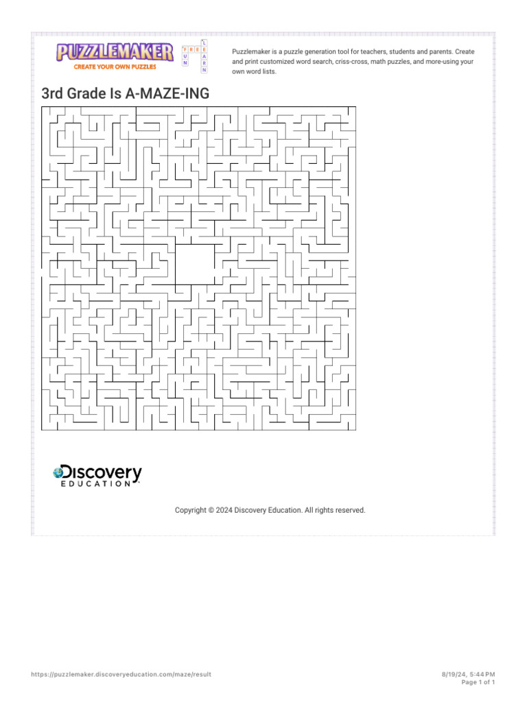 Maze Puzzle - Discovery Education Puzzlemaker | PDF