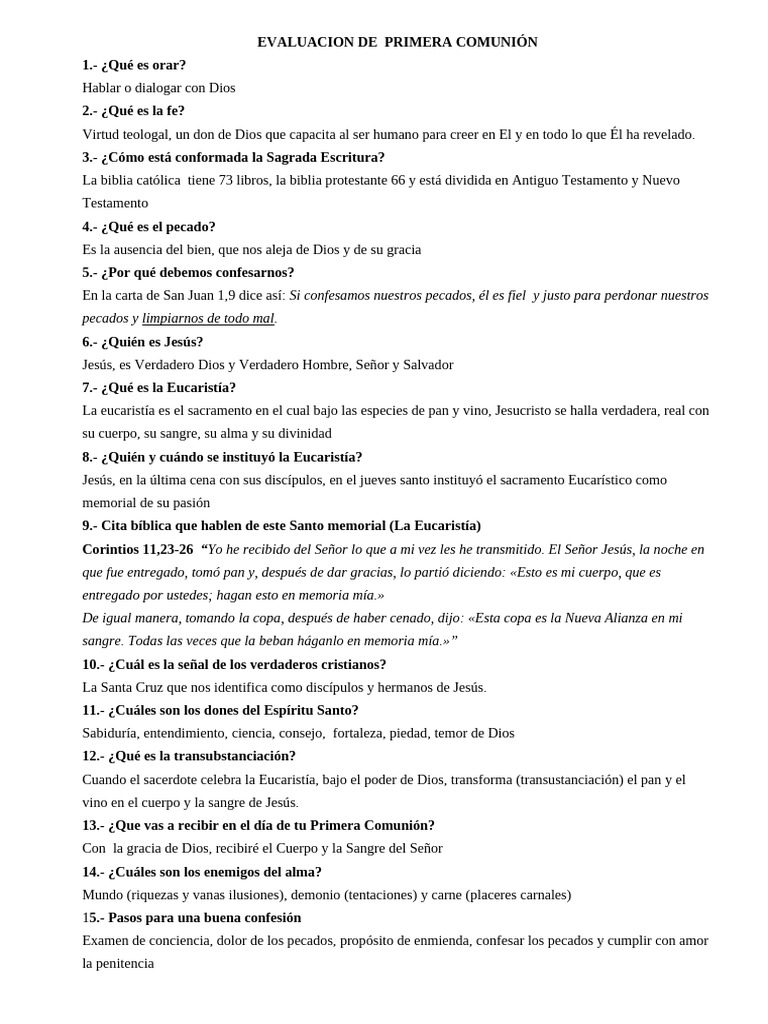 Evaluaciones de Primera Comuniã - N SJB | PDF | eucaristía | María, madre de Jesús