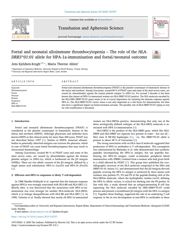 HLA-DRB3*01:01 and FNAIT Outcomes | PDF | Human Leukocyte Antigen | Antigen