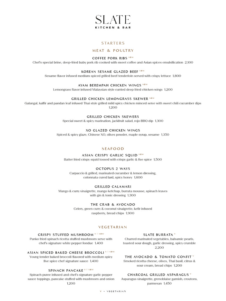 Slate Restaurant Menu Highlights | PDF | Sushi | Curry