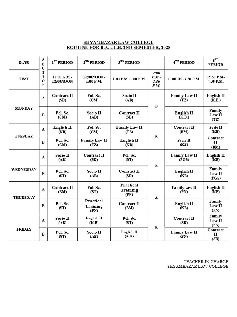 2nd Semester Routine 2025 | PDF