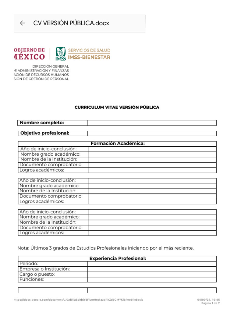 Curriculum Vitae Versión Pública | PDF
