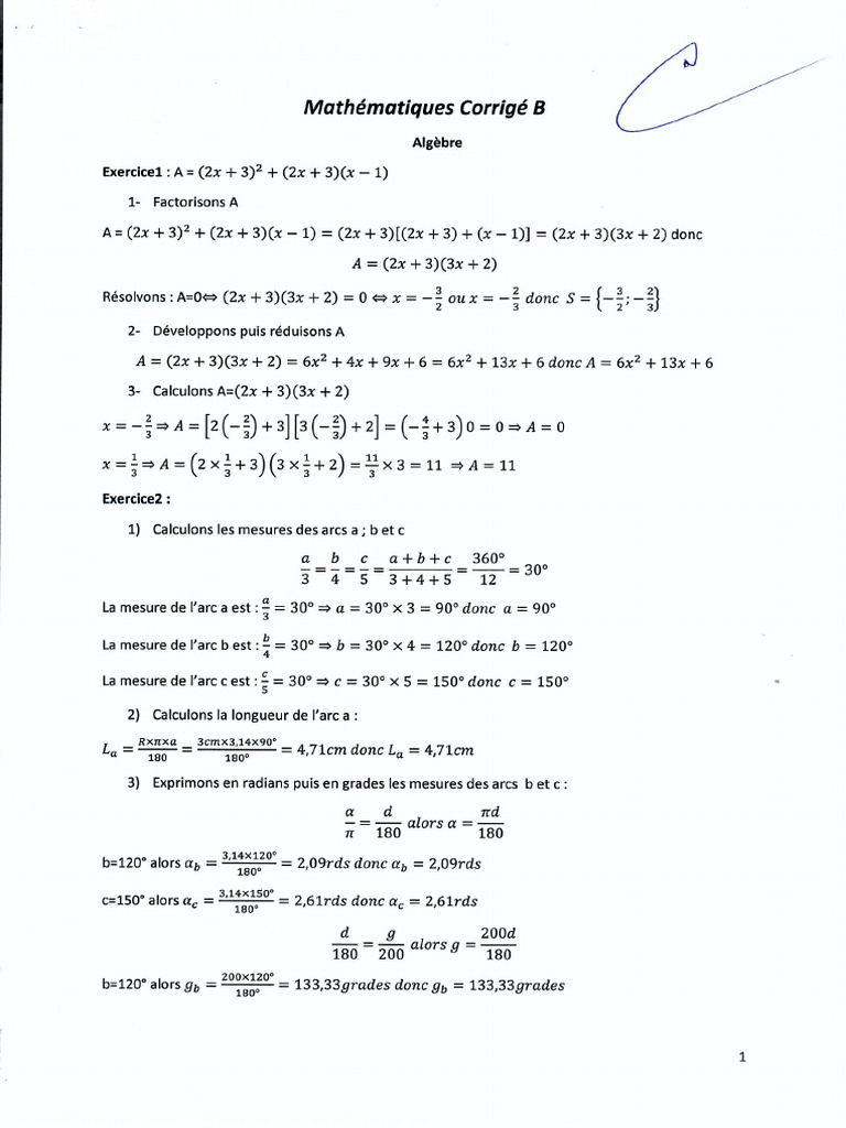 Corrigé Sujet de MATHS (B) DEF 2025 | PDF